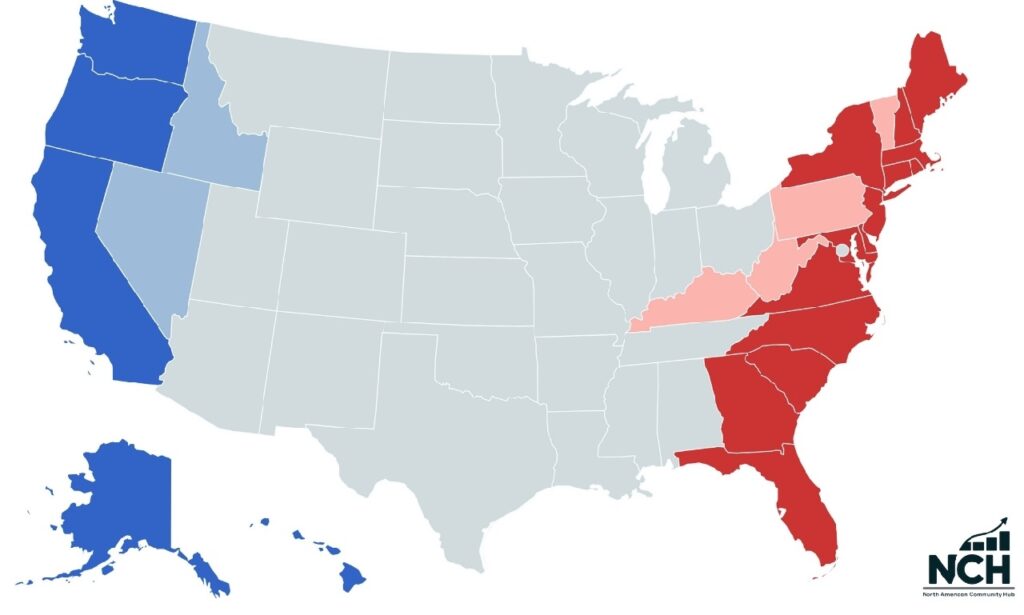 List of States on West Coast and East Coast of the United States ...